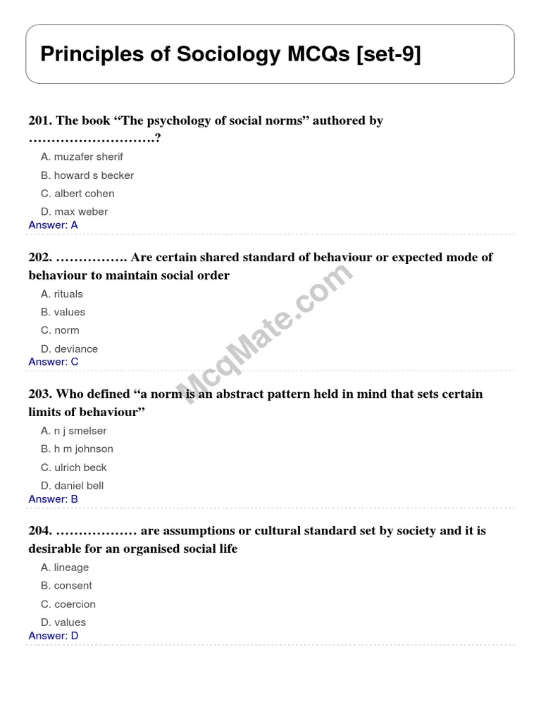 Principles of Sociology Solved MCQs | PDF | Cultural Assimilation | Globalization