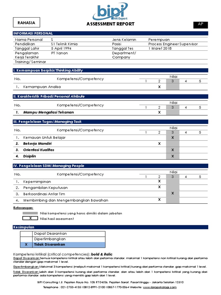Contoh Assessment Plus (SPV) | PDF