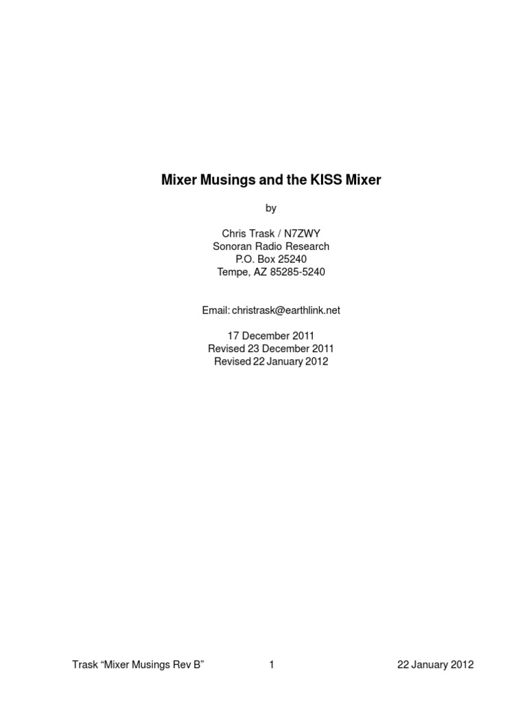 KISS Mixer Musings: A Study of Diode Ring Mixer Performance and the ...