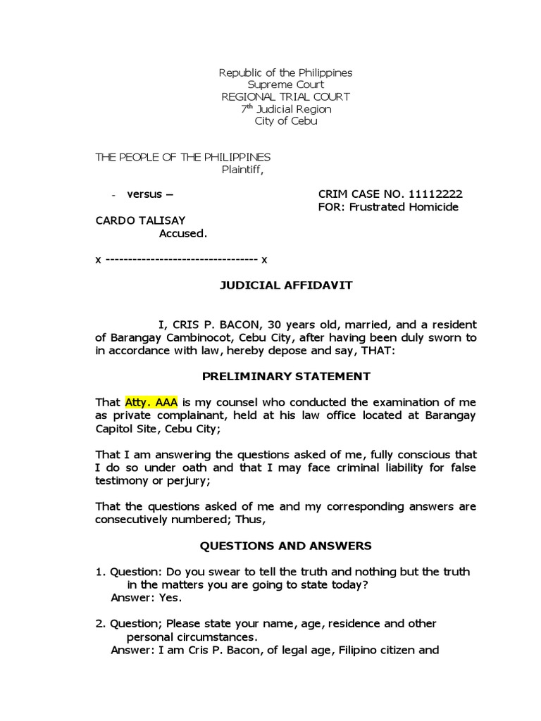 Judicial Affidavit in Frustrated Homicide Case | PDF | Affidavit | Justice