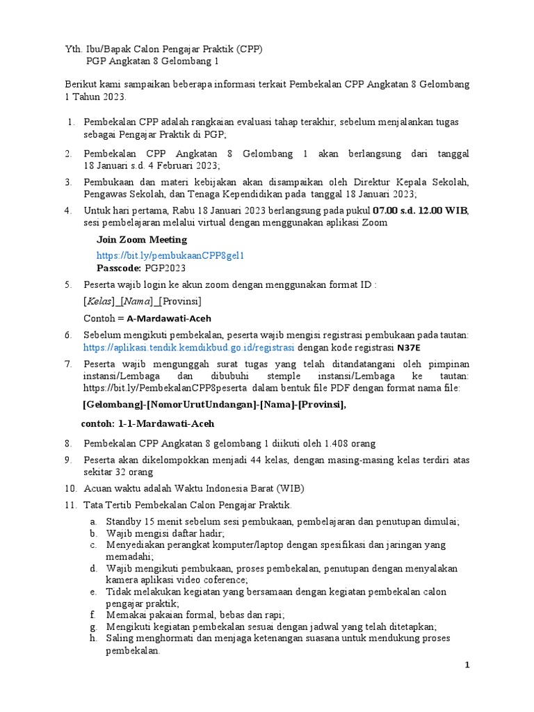 Informasi Pembekalan CPP - A8 - Gel 1 - KSM | PDF