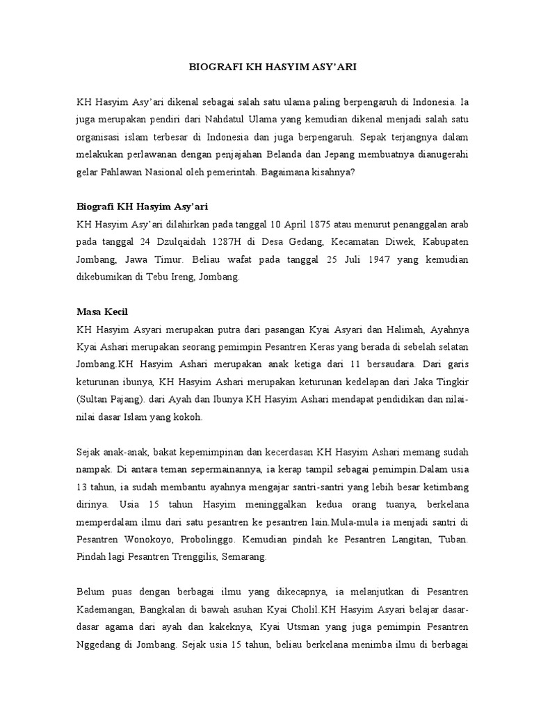 Biografi KH Hasyim Asy'ari | PDF