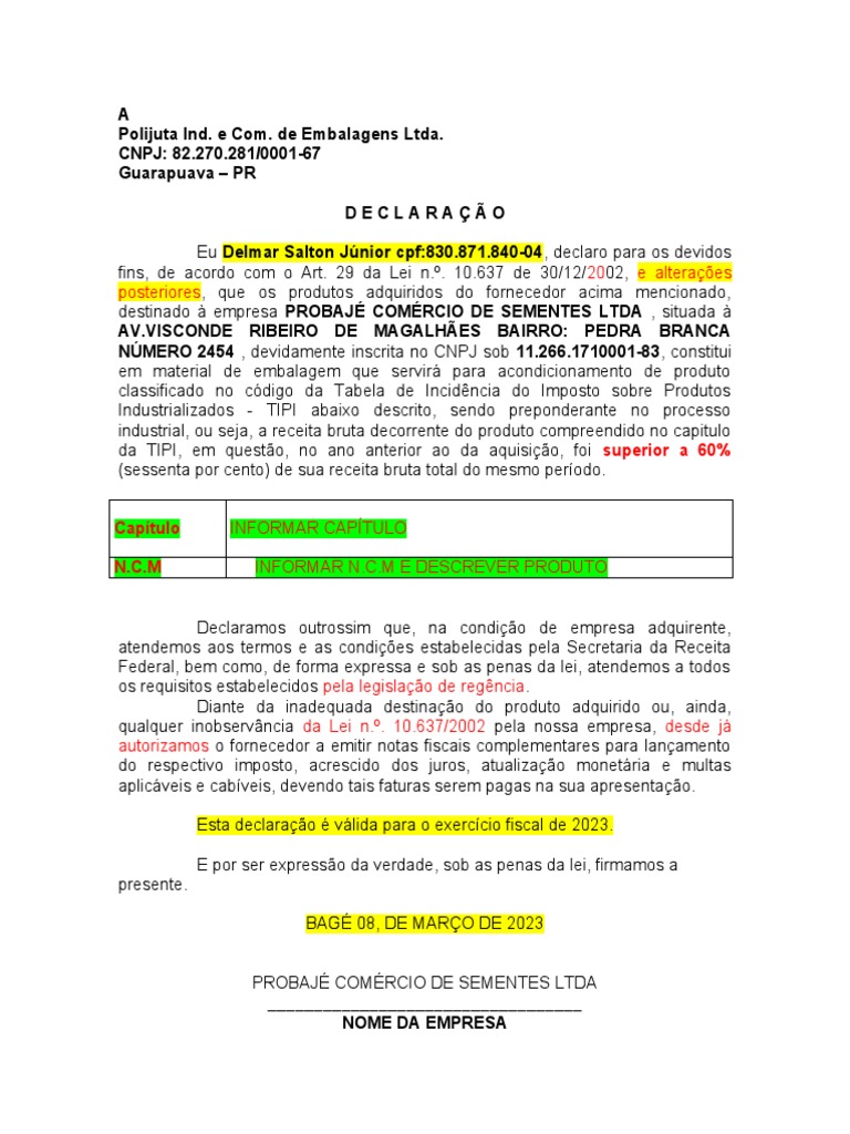 MODELO CARTA IPI.doc | PDF