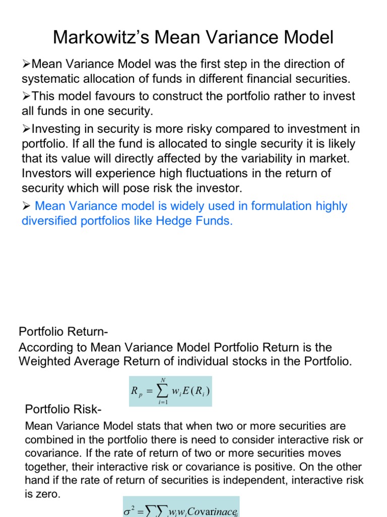 Markowitz Mean Variance Model