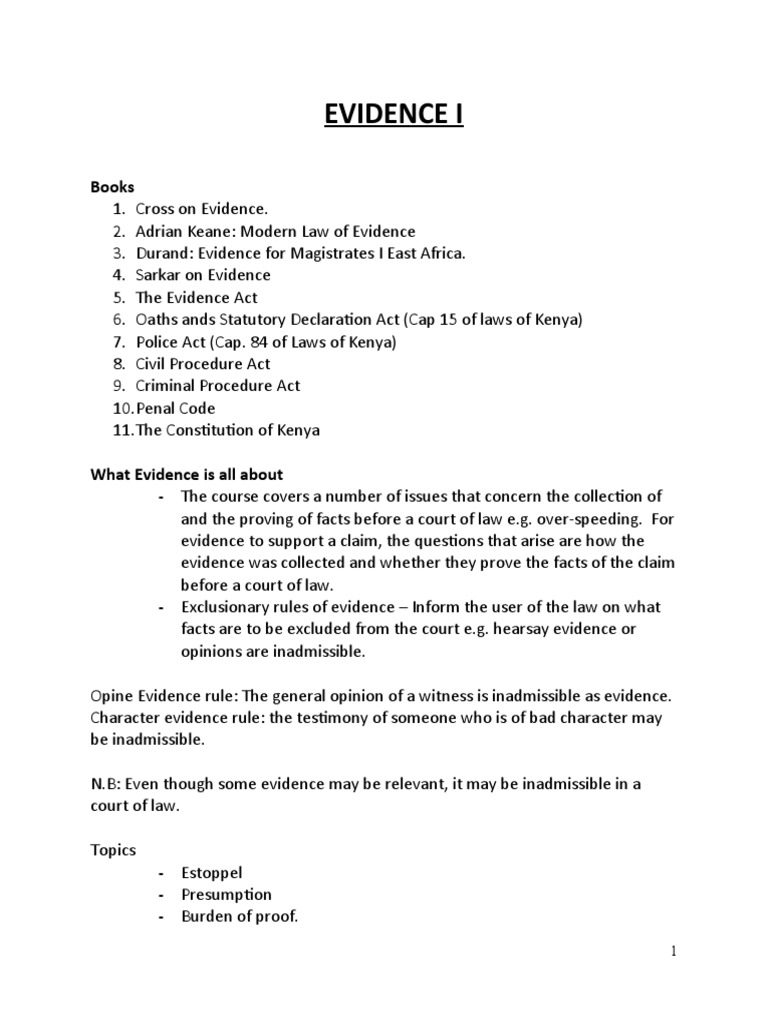 Evidence Law Full | PDF | Evidence (Law) | Relevance (Law)