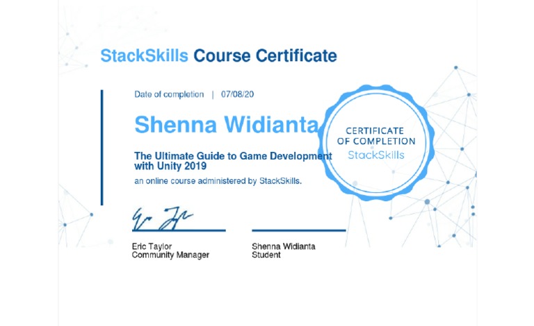 Certificate of Completion For The Ultimate Guide To Game Development With Unity 2019 | PDF