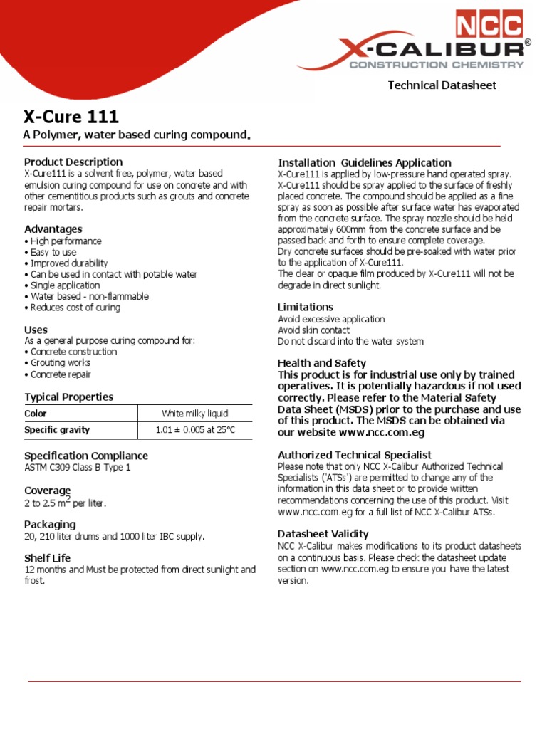 X-Cure 111 PDF | PDF | Concrete | Water