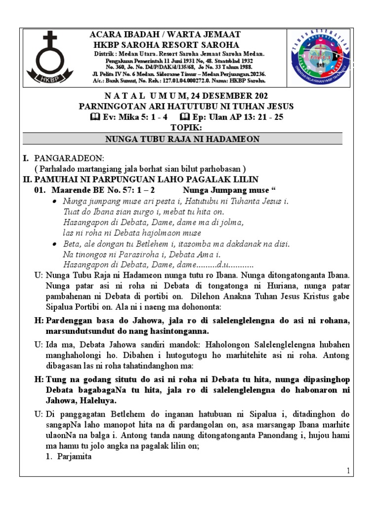 NATAL UMUM 2022. HKBP Saroha.. | PDF