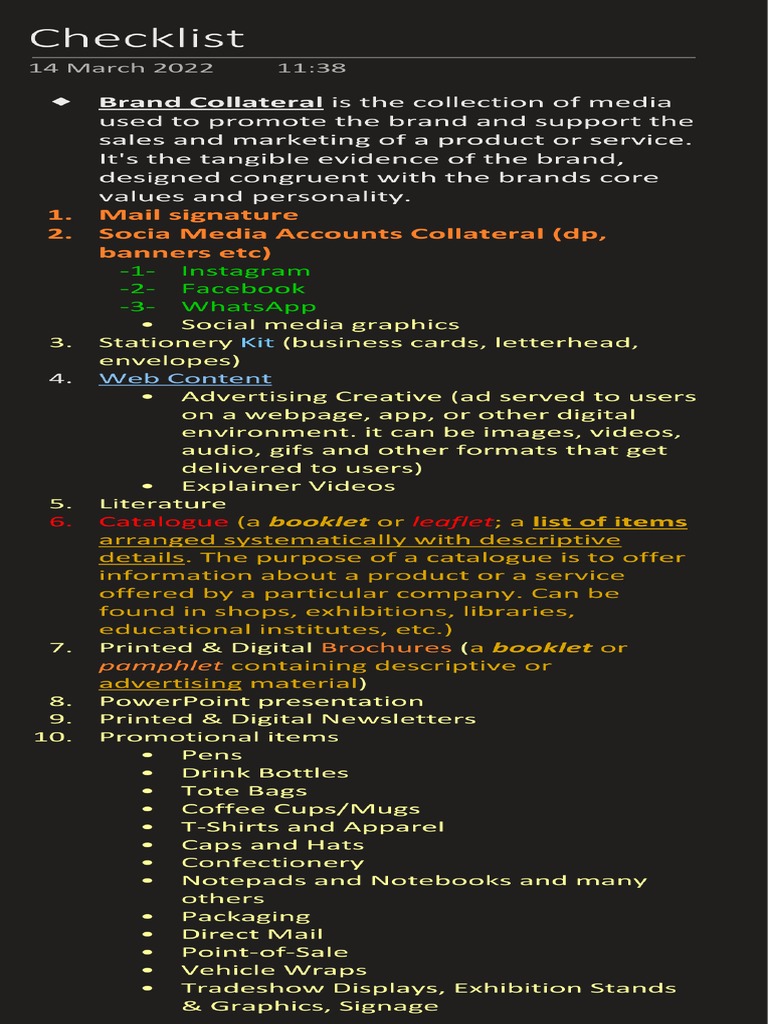 Brand Collateral Checklist | PDF