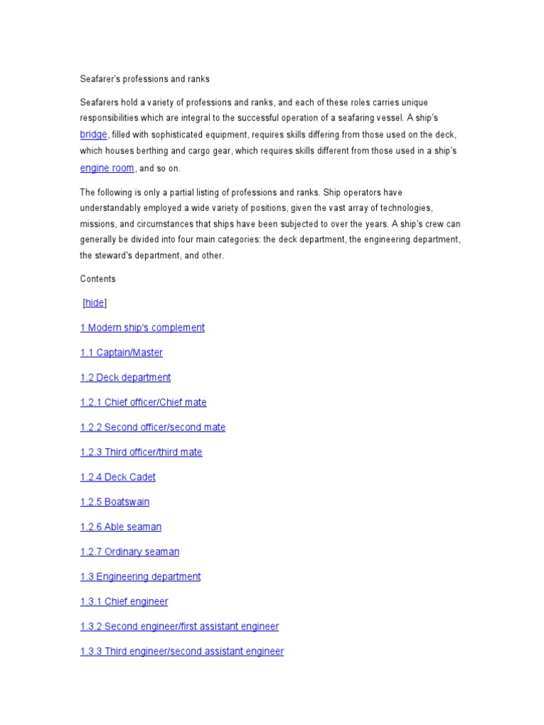 Seafarer Rank and Positions | PDF | Sea Captain | Shipping