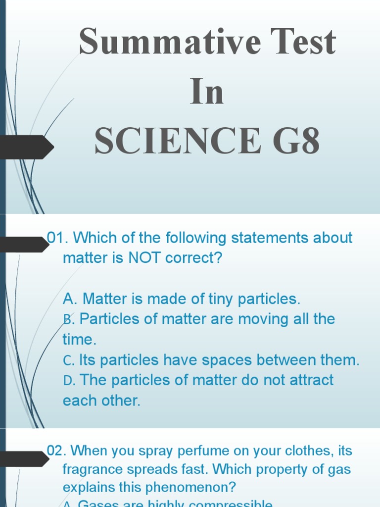 Summative Test-Sci8-Particle of Matter | PDF | Evaporation | Gases