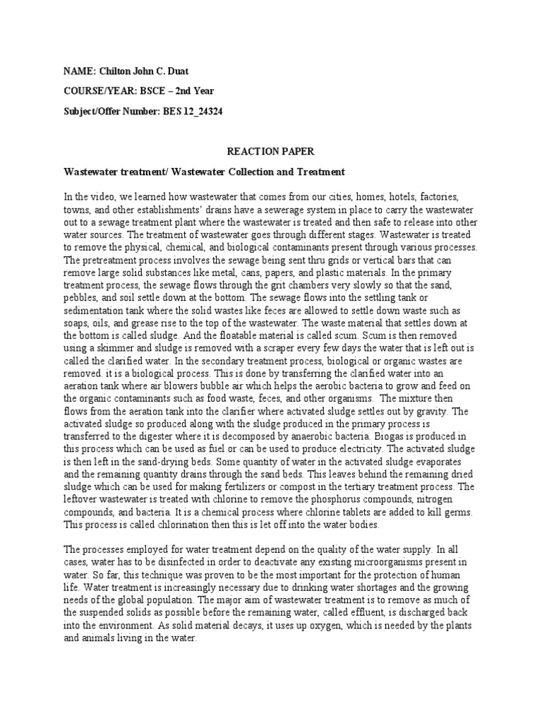 Reaction Paper - Video 13A and 13B | PDF | Sewage Treatment | Sewerage