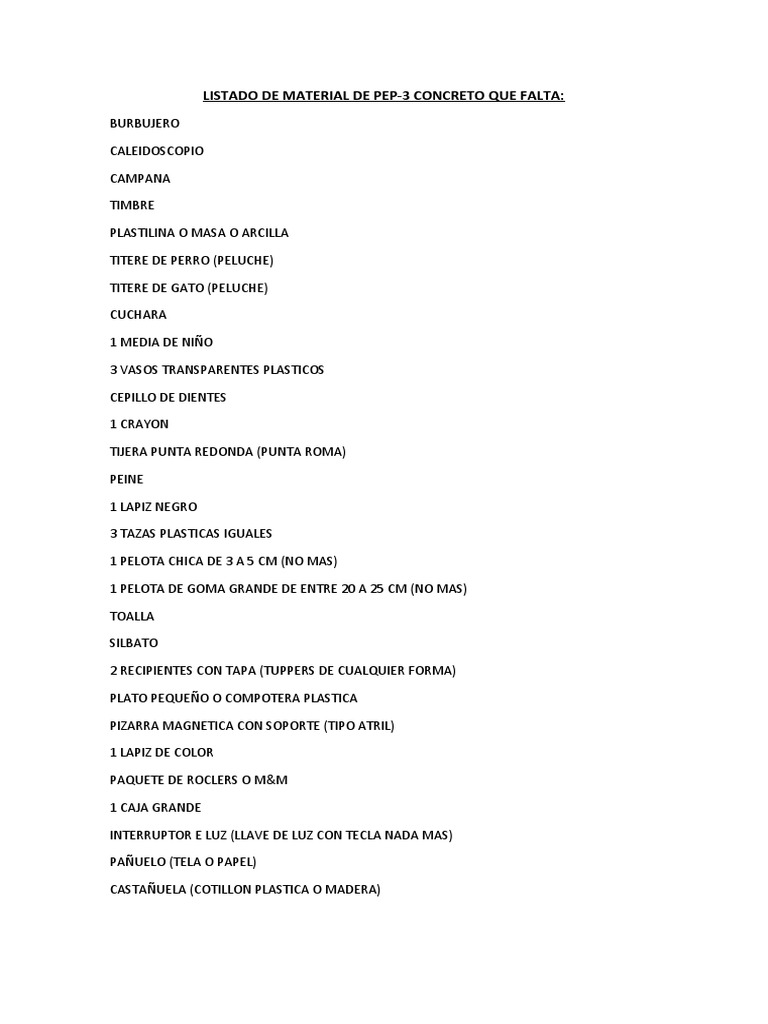 Listado de Material de Pep Que Falta Comprar | PDF