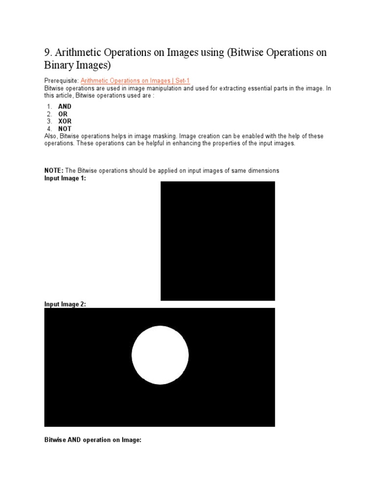 Arithmetic Operations On Images Using Bitwise Operations On Binary Images Pdf Parameter