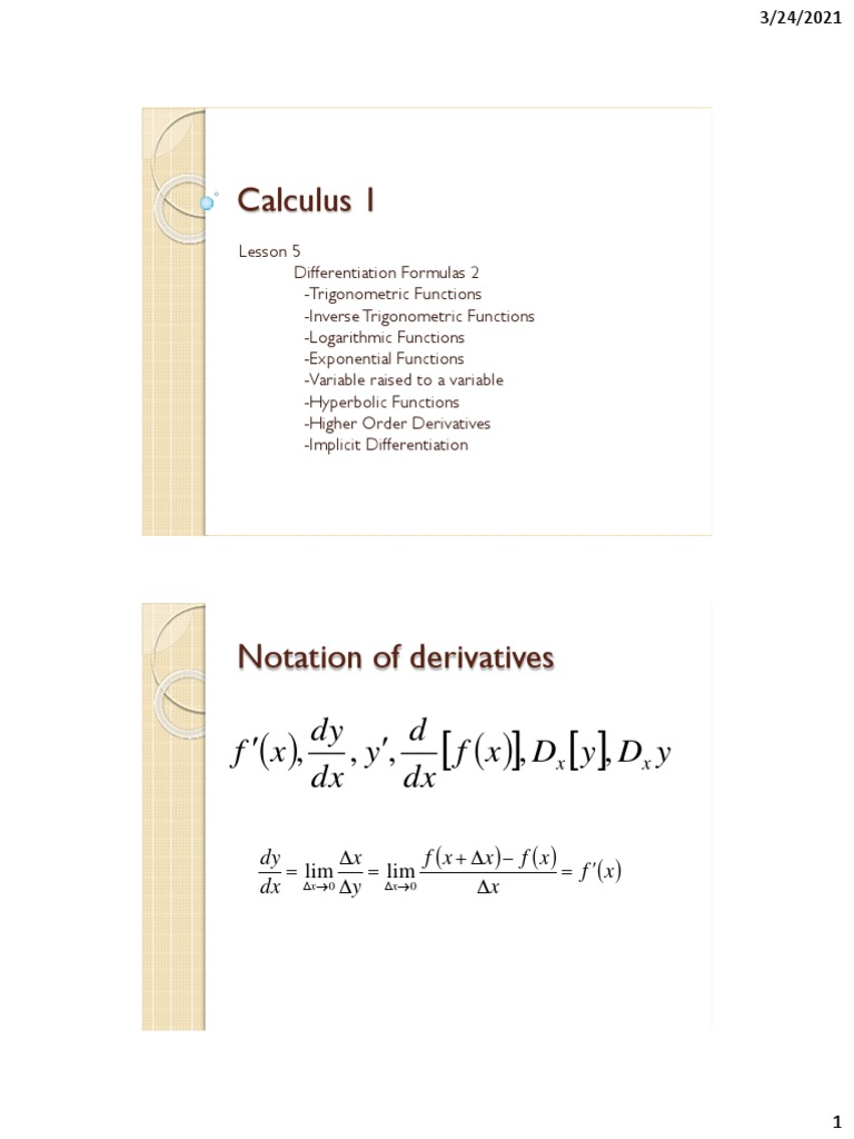 CALENG1 Lesson 04 Differentiation Formulas 2 | PDF | Trigonometric Functions | Function ...