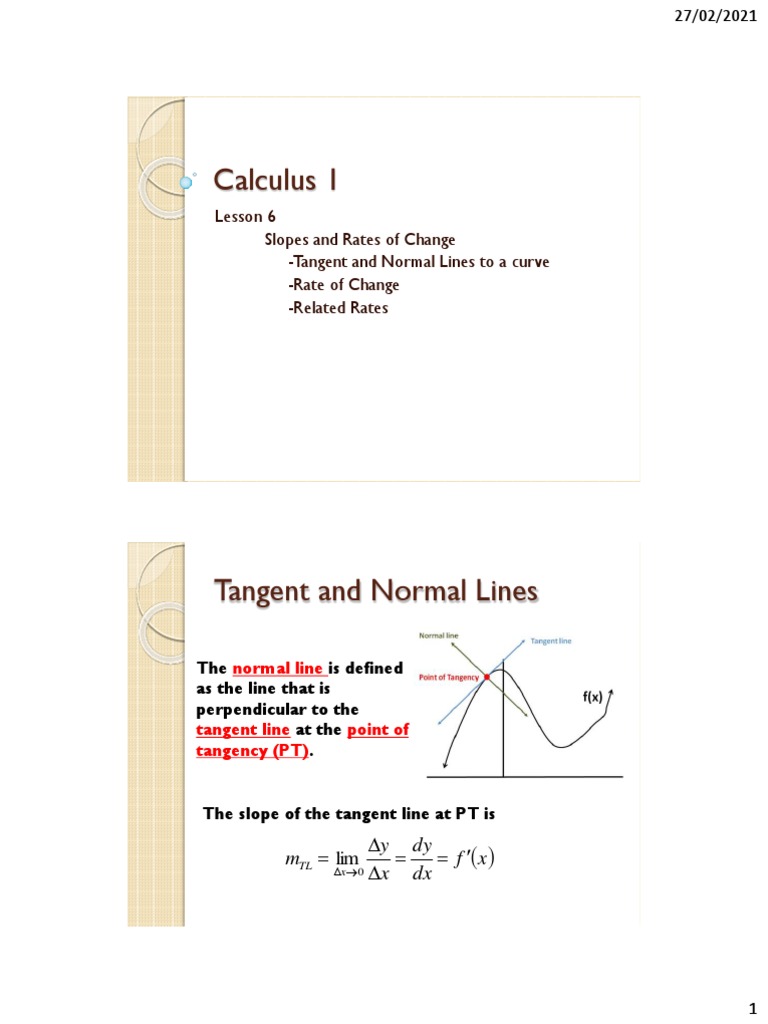 CALENG1 Lesson 06 Slopes and Rates of Change PDF | PDF | Tangent | Slope