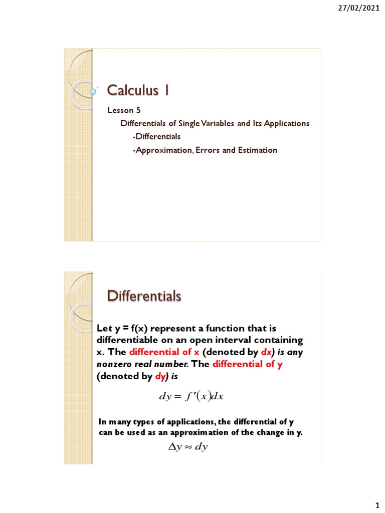 Calculus 1: Differentials & Applications | PDF | Volume | Mathematical ...