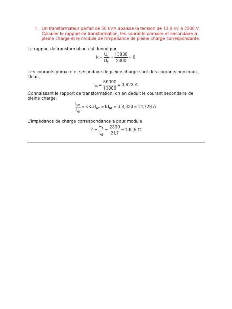 Elec Exercices PDF | PDF | Transformateur électrique | Impédance (électricité)