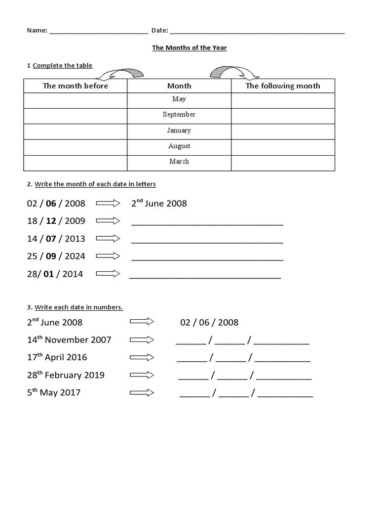Months of the Year Worksheet | PDF