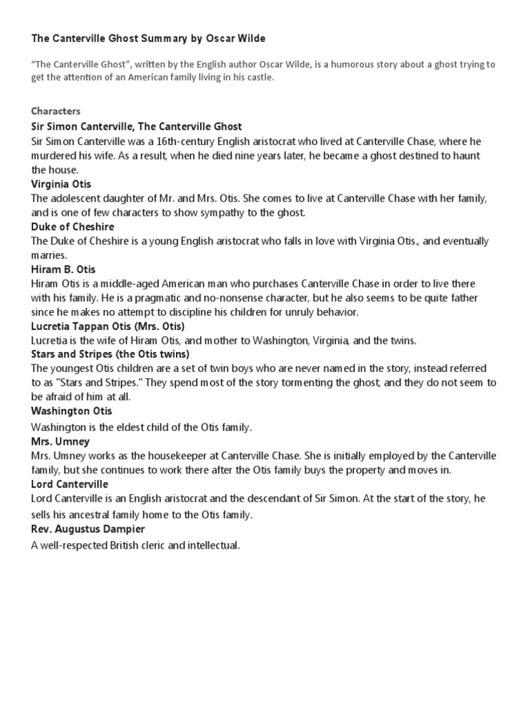 The Canterville Ghost Summary by Oscar Wilde | PDF