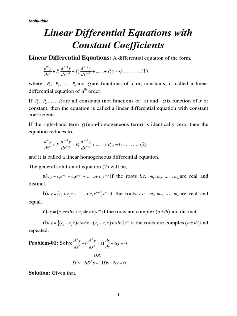 06 Linear Differential Equations With Constants & Variable Coefficients. | Download Free PDF ...