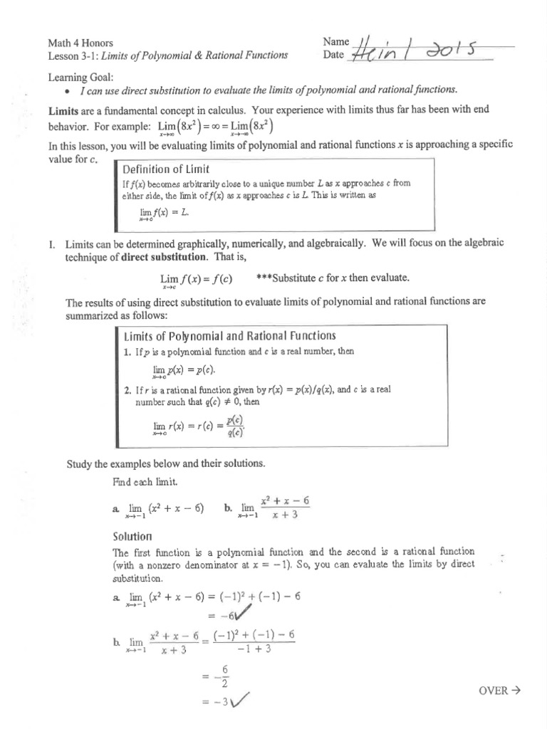 Lesson 3 1 Notes And HW Answer Key PDF