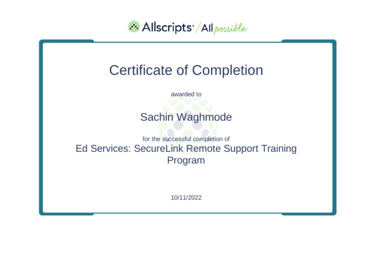Ed Services SecureLink Remote Support Training Program Certificate | PDF