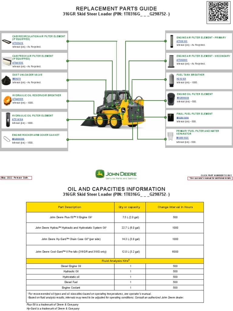 316GR Skid Steer Loader PIN 1T0316G G298752 Replacement Parts Guide ...