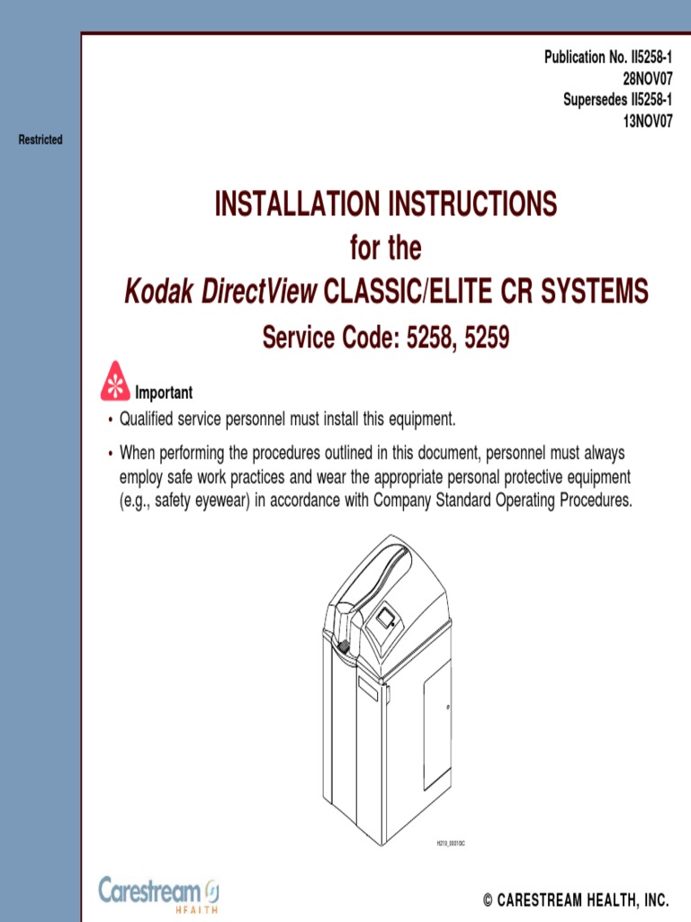 KODAK DIRECTVIEW Classic CR Installation | PDF | Electrostatic ...