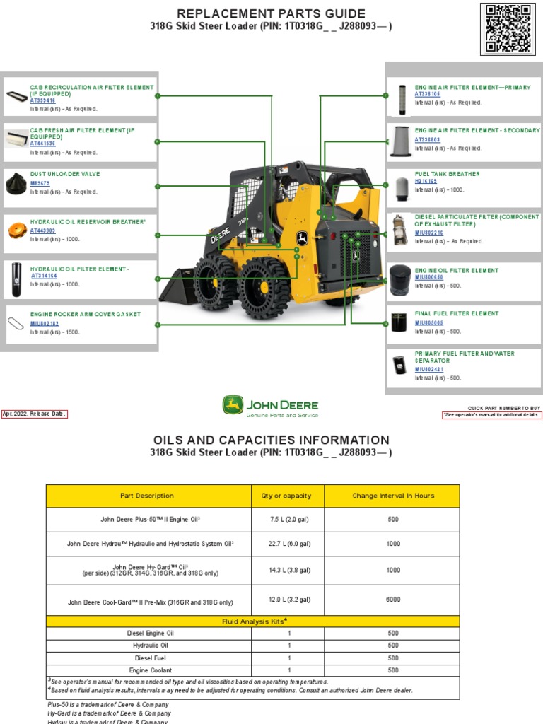318G Skid Steer Loader PIN 1T0318G J288093 Replacement Parts Guide | PDF | Motor Oil | Diesel Engine