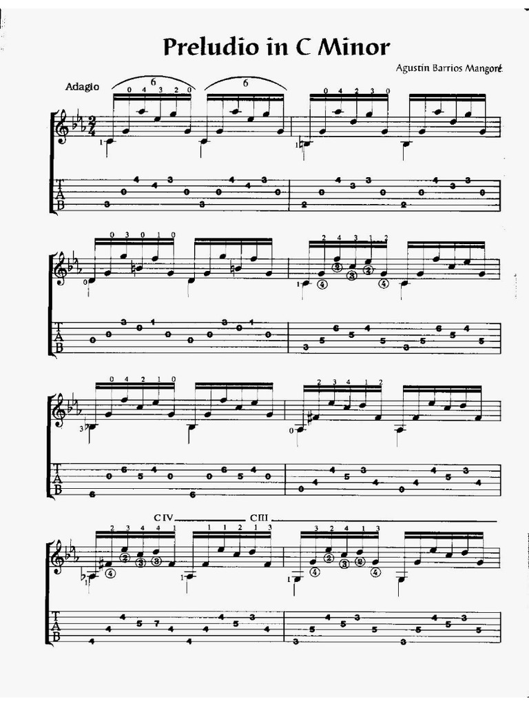 Barrios Mangore Agustin - Preludio en C Minor | PDF