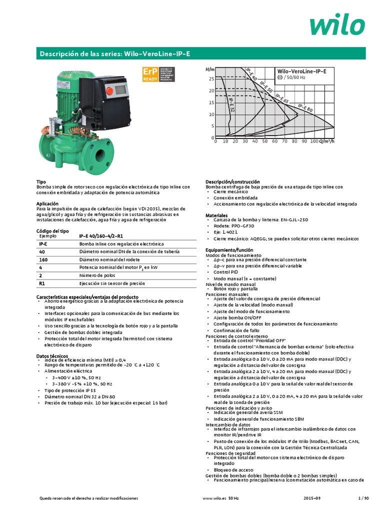 Wilo VeroLine IP E PDF | PDF | Agua | Bomba