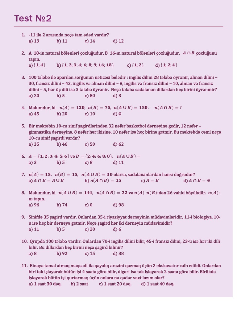 Riyaziyyat Testi | PDF