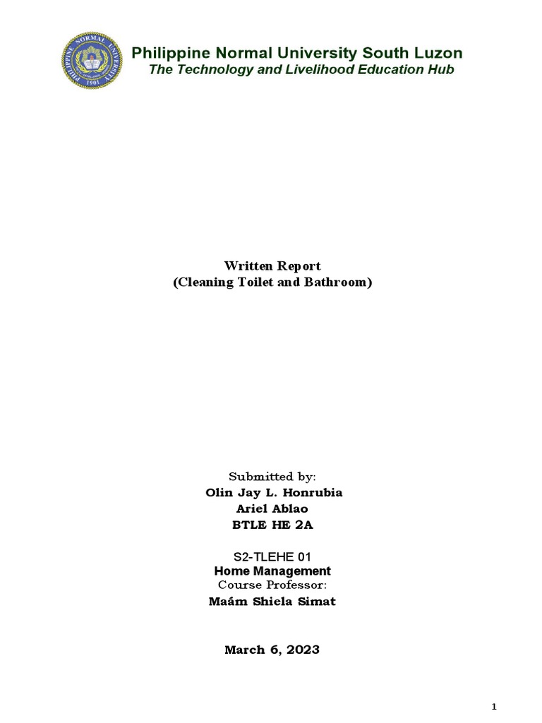 Written-Report - Cleaning Toilet and BathroomGroup-1 | PDF | Bathroom ...