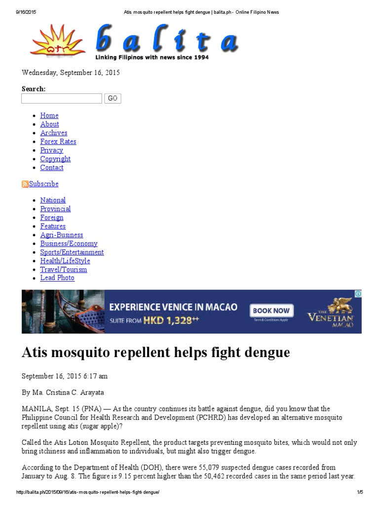 Atis Mosquito Repellent Helps Fight Dengue 2 - 325972 PDF | PDF | Mosquito
