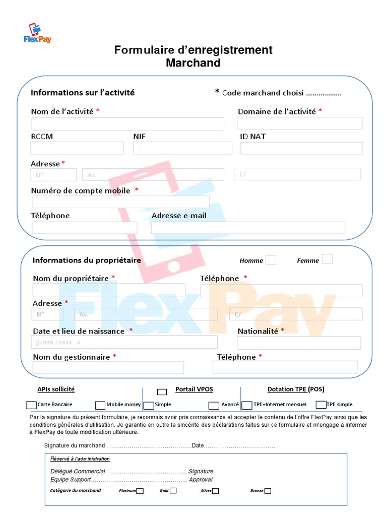 FlexPay - Formulaire D'enregistrement Marchand - VF 220208 PDF | PDF