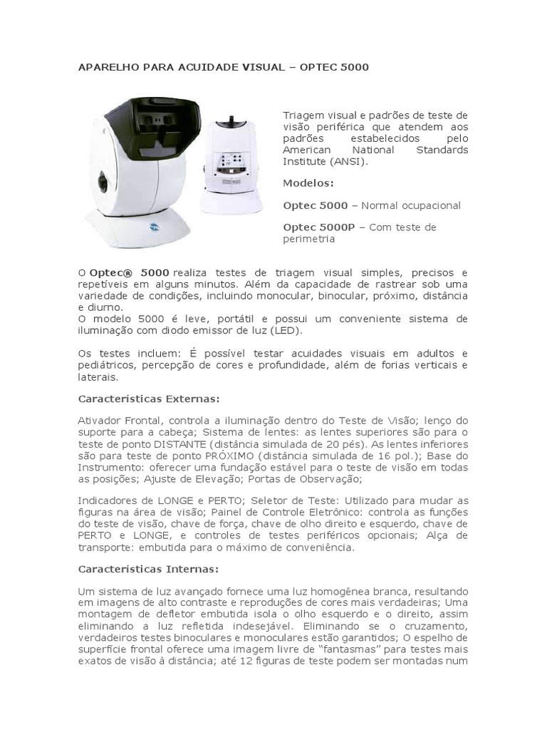 Aparelho para Acuidade Visual Optec 5000 | PDF | Sistema visual | Olho