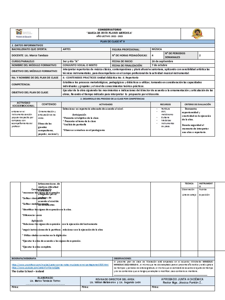Plan de Clase: Conjunto Vocal 2022-2023 | PDF | Musicología ...