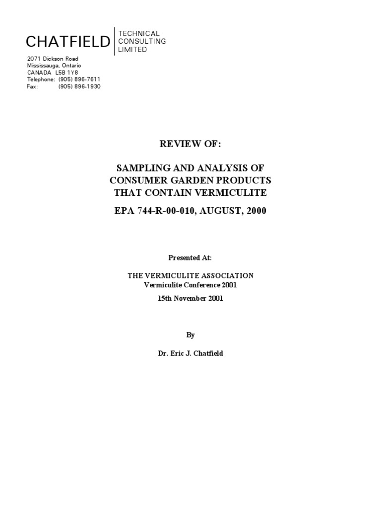EPA Vermiculite Study Review | PDF | Asbestos | Minerals