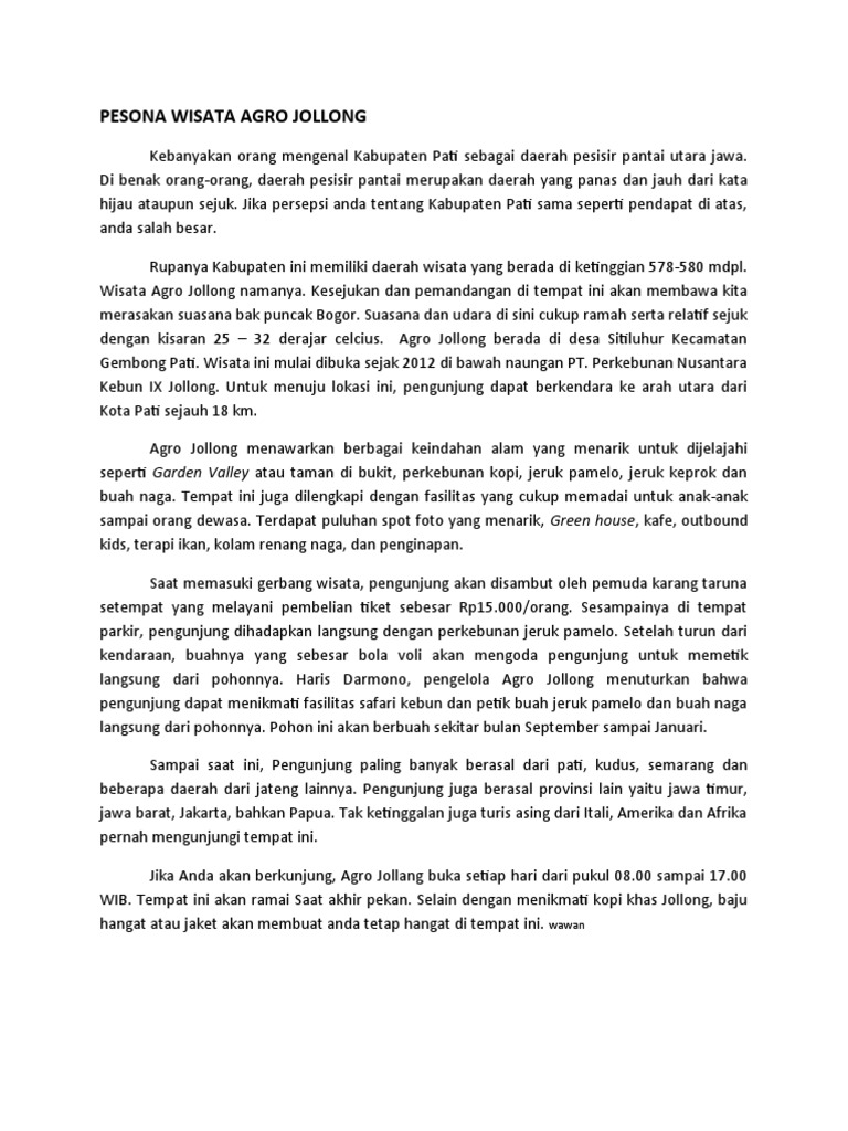 Wisata Agro Jollong Berada Di Pegunungan | PDF