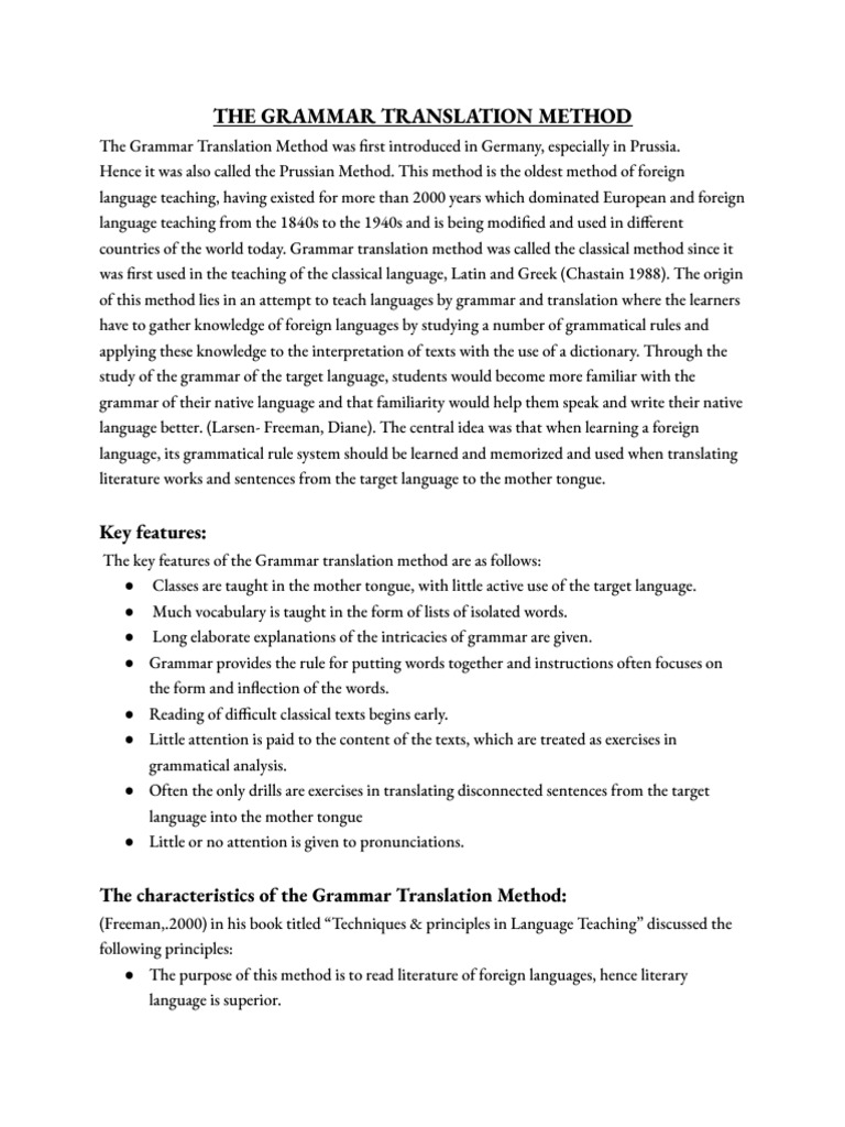 Overview of the Grammar Translation Method | PDF | Language Education | Translations