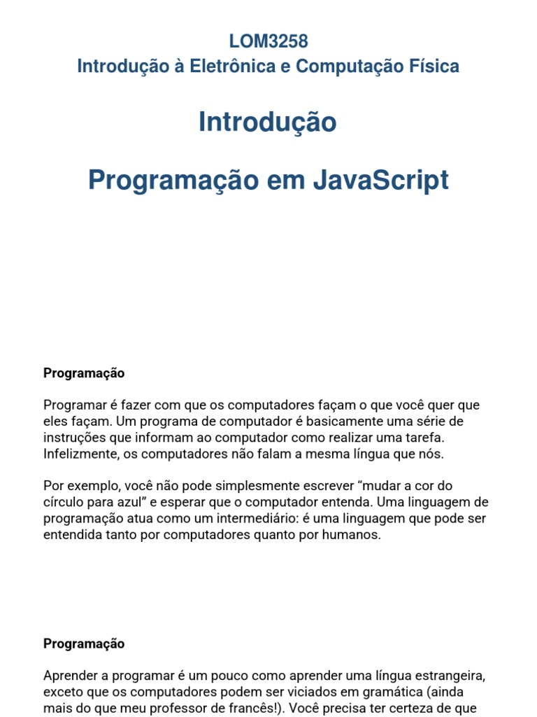 Introducao A Programação JavaScript | PDF | Script Java | Linguagem de ...