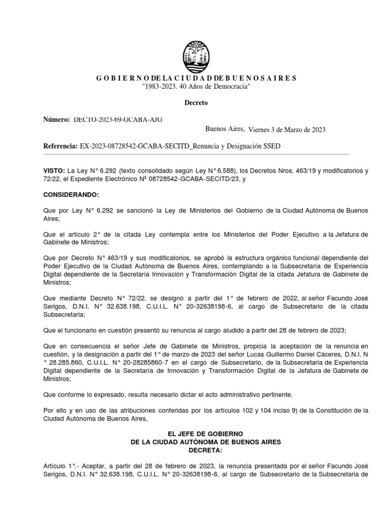 Decre 2023 09310675 Gcaba Ajg | PDF | Buenos Aires | Gabinete (Gobierno)