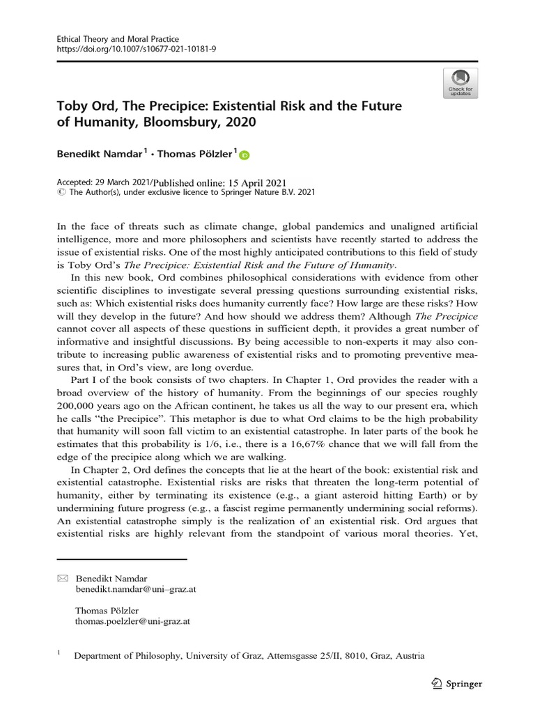 The Precipie - Existential Risk and The Future of Humanity - Toby Ord PDF | PDF | Global ...