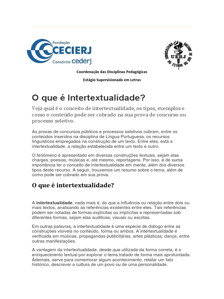 O que é intertextualidade? Conceito, tipos e exemplos | PDF | Paródia | Amor