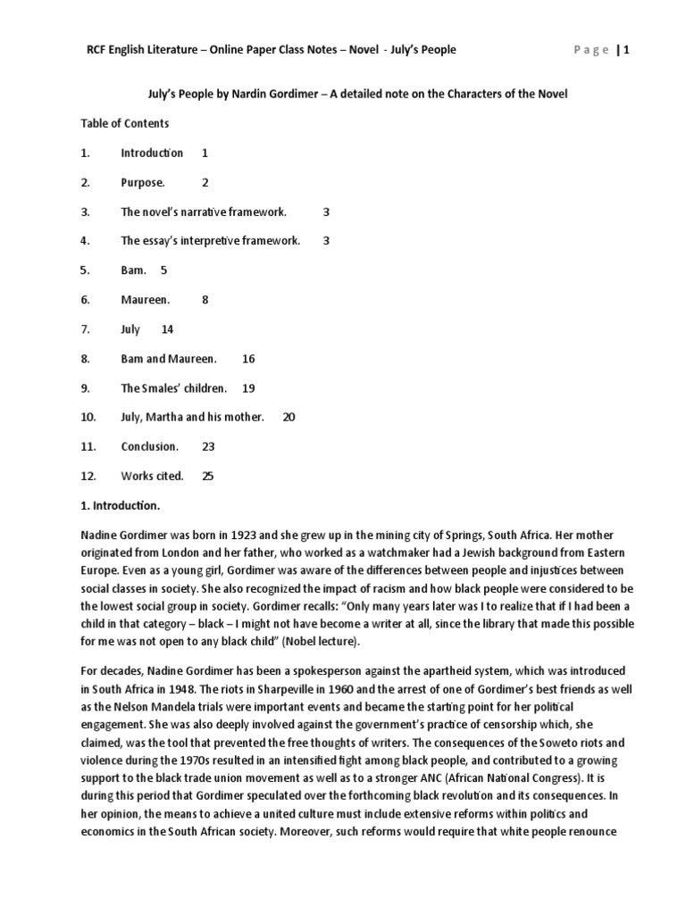 July's People Character Analysis | PDF | Power (Social And Political ...