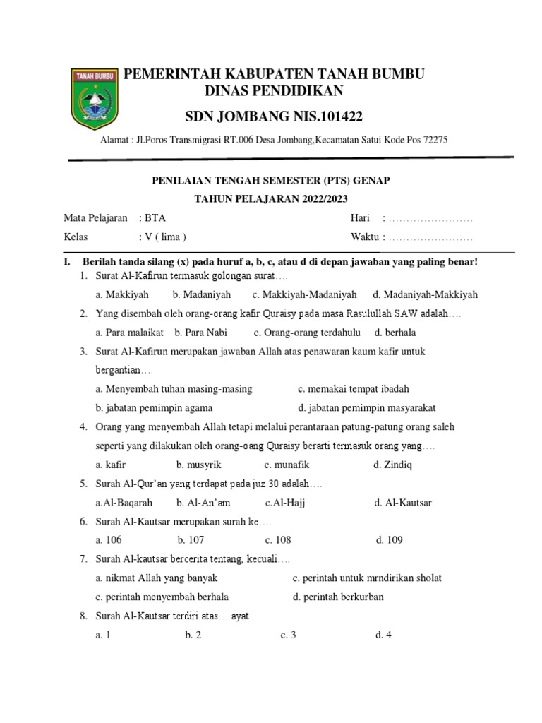 Soal PTS Bta KLS 5 SMT 2 | PDF