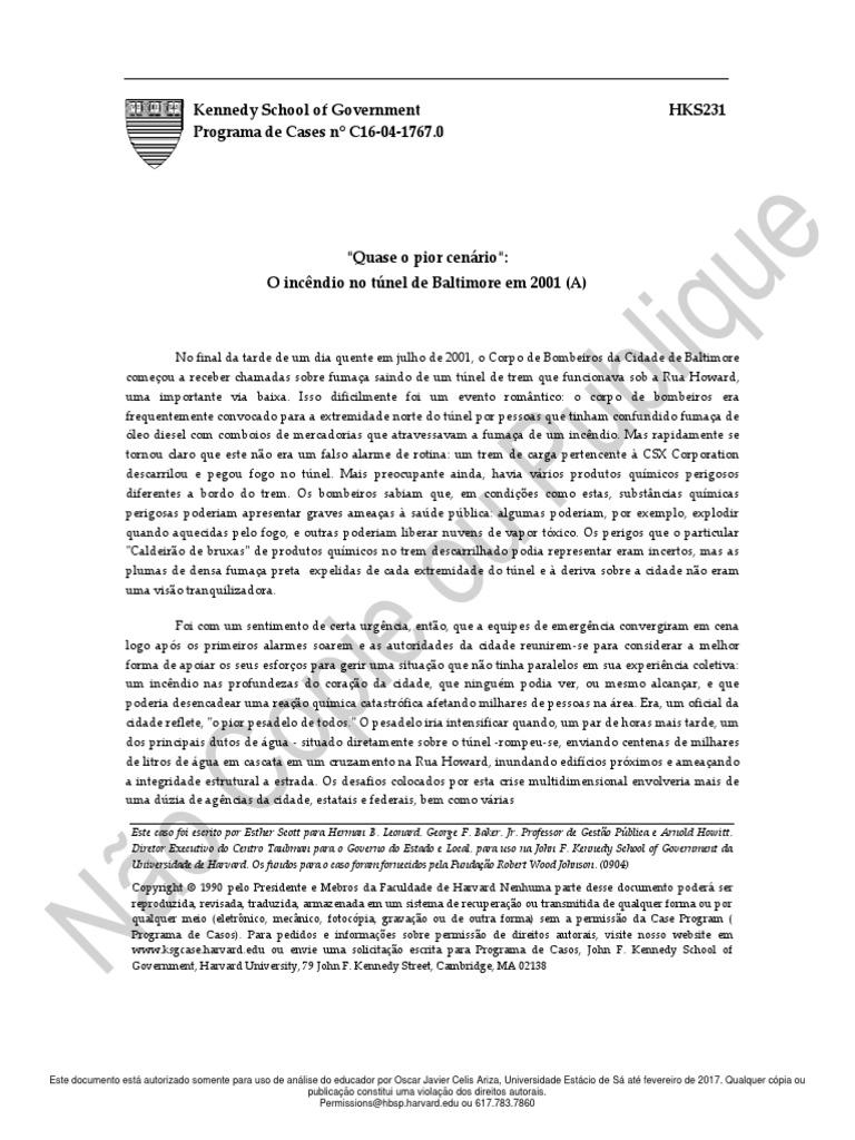 Caso Harvard Administra - o Apli. Seg - Trabalho | PDF | Trem | Química