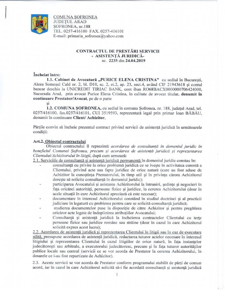 Contract de Prestari Servicii Asistenta Juridica Nr. 2235 Din 24.04.2019 PDF | PDF