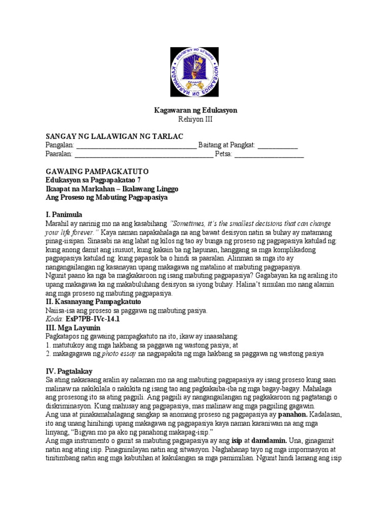 4th Quarter EsP 7 2ND WEEK | PDF